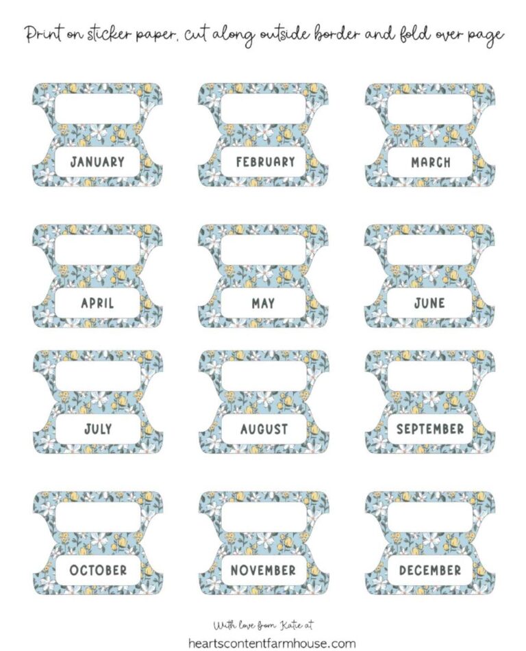 Free Printable Monthly Divider Tabs: Pretty Binder Makeover