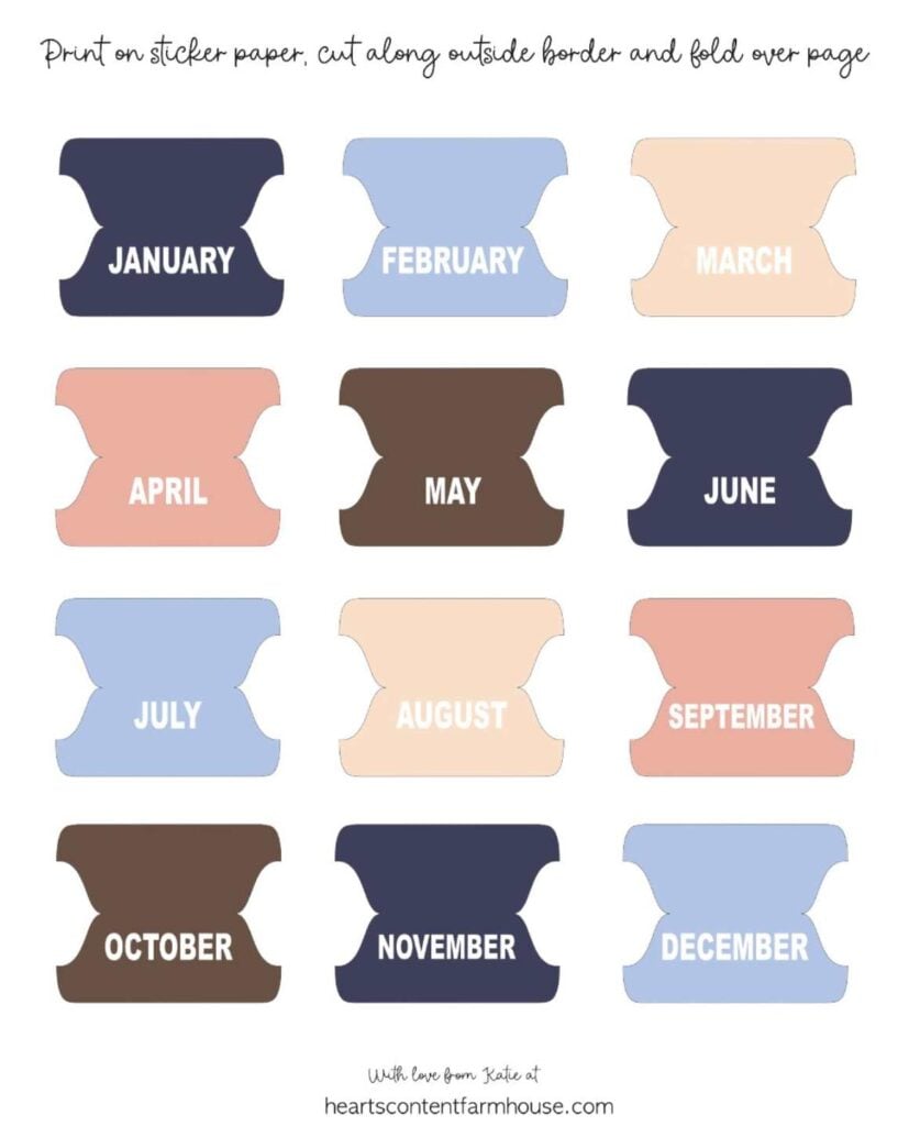 Free Printable Monthly Divider Tabs: Pretty Binder Makeover