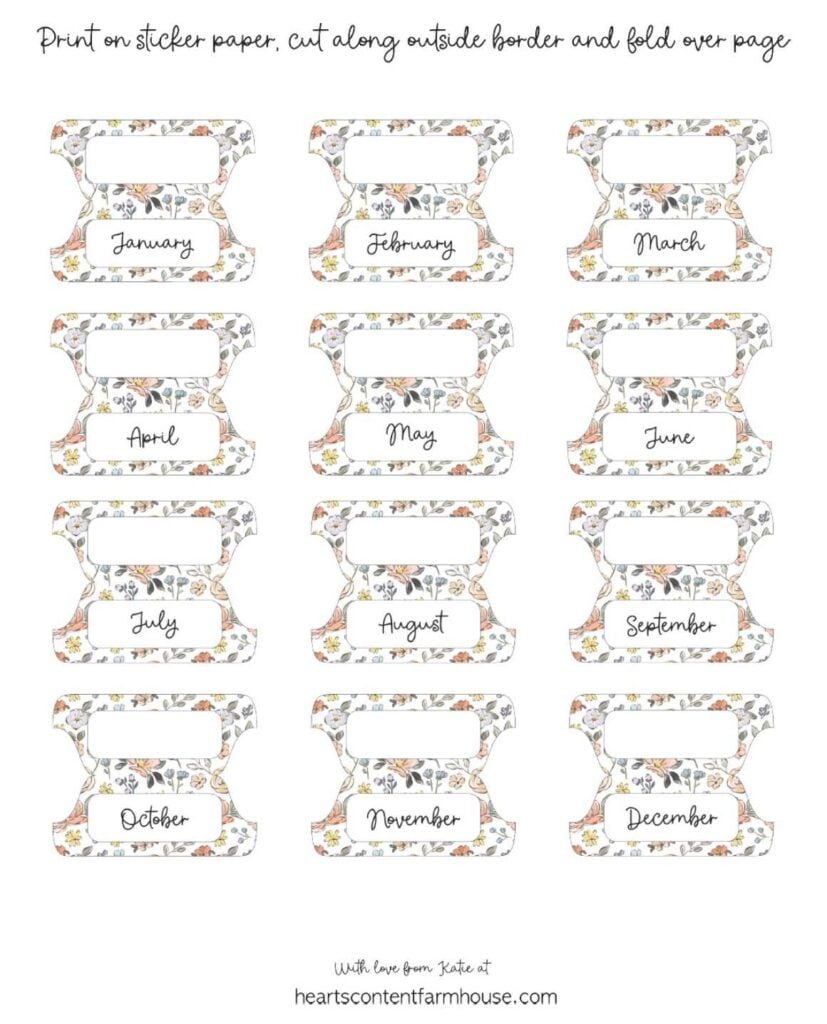 Free Printable Monthly Divider Tabs: Pretty Binder Makeover