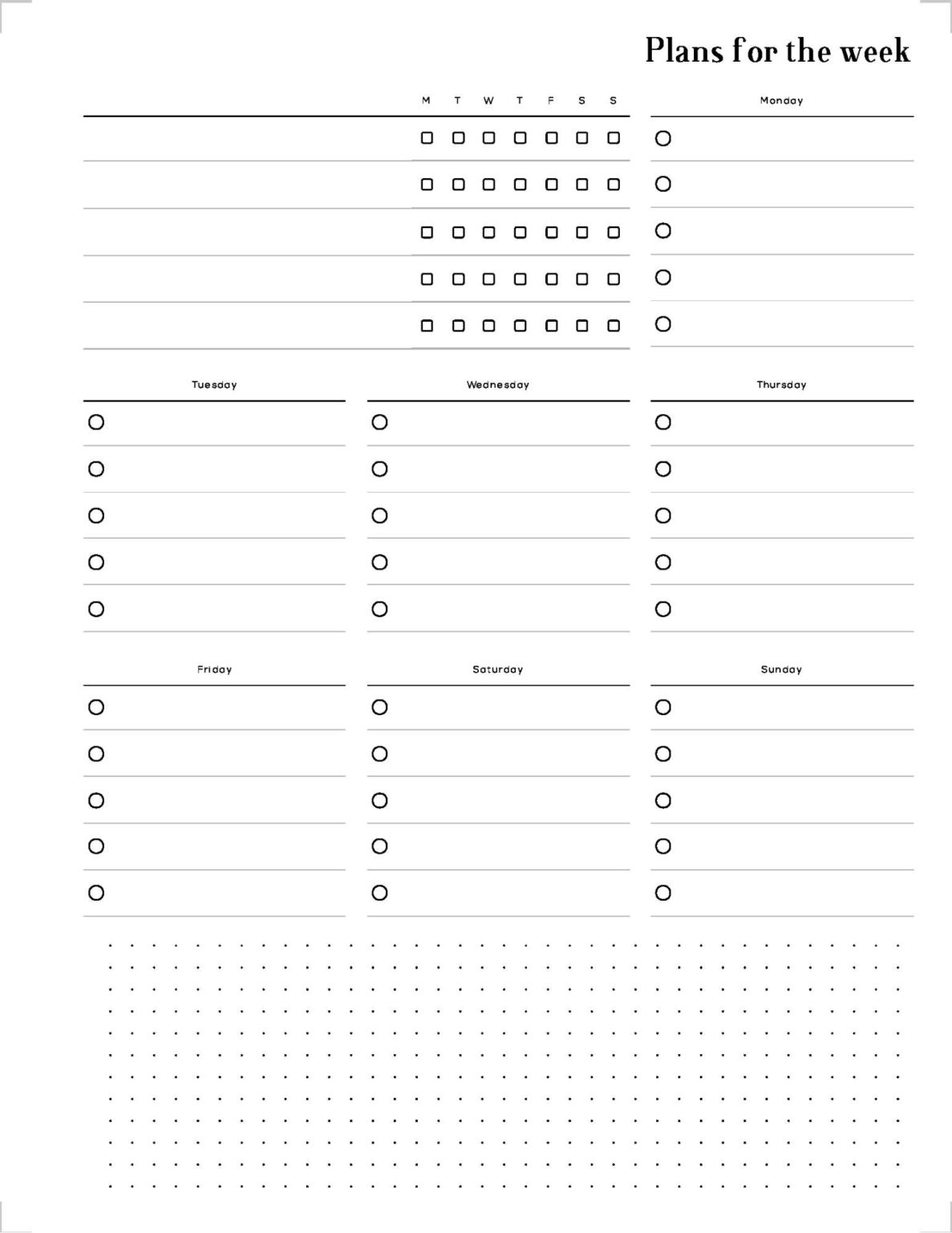 8.5 x 11 Weekly Planner Printables