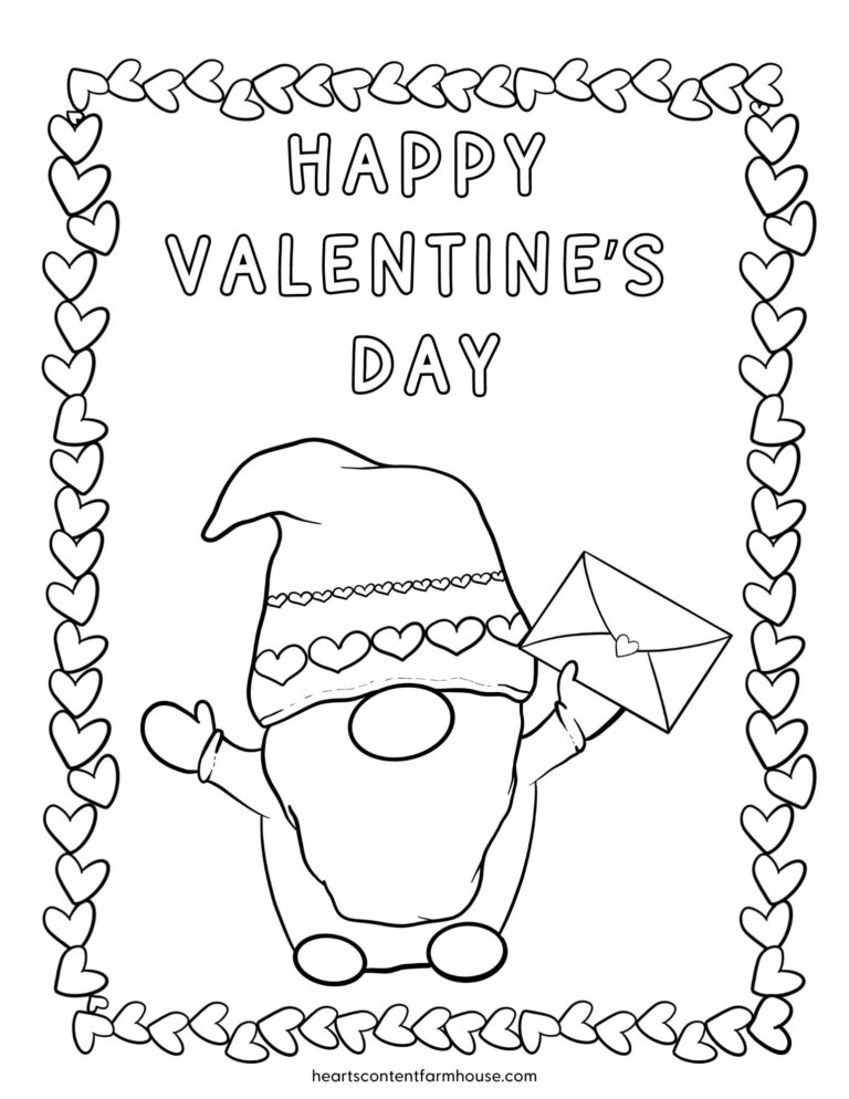 Valentine Gnome Coloring Pages to Print (Cute + Fun +Simple)