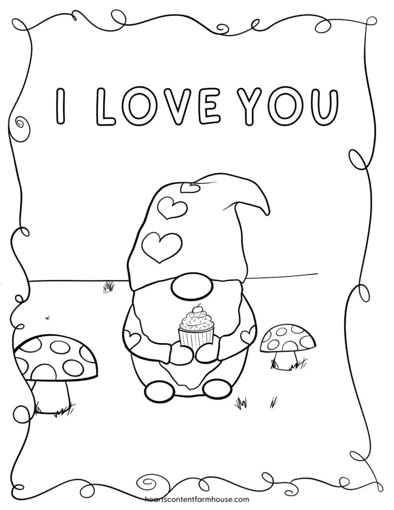 Valentine Gnome Coloring Pages to Print (Cute + Fun +Simple)