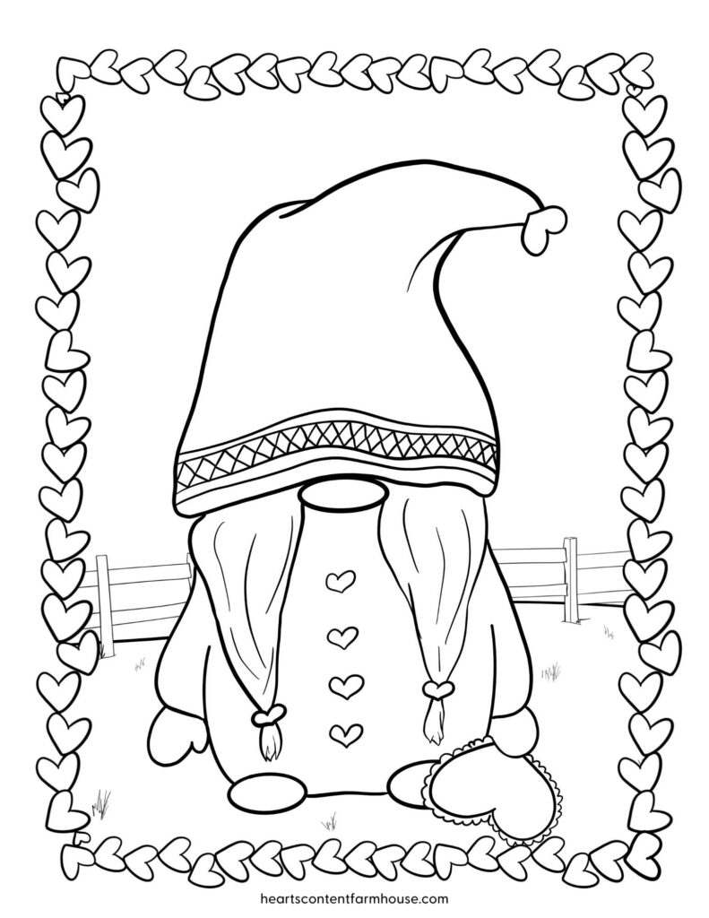 Valentine Gnome Coloring Pages to Print (Cute + Fun +Simple)