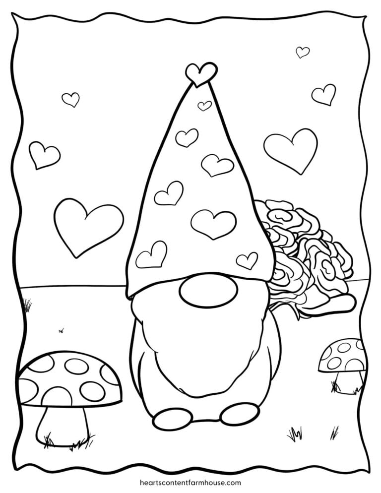 Valentine Gnome Coloring Pages to Print (Cute + Fun +Simple)